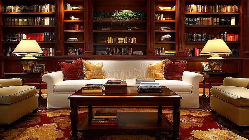 Luxurious Library Lounge, Reading, Relaxation, Bookshelves, Interior ...