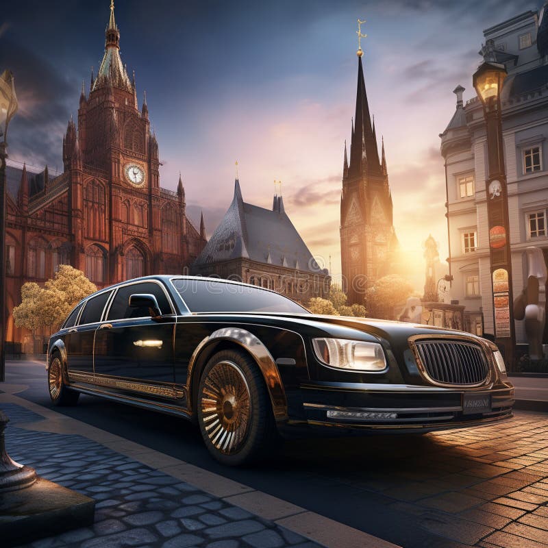 Luxurious Limousine Parked in Front of Grand Clock Tower Stock Photo ...
