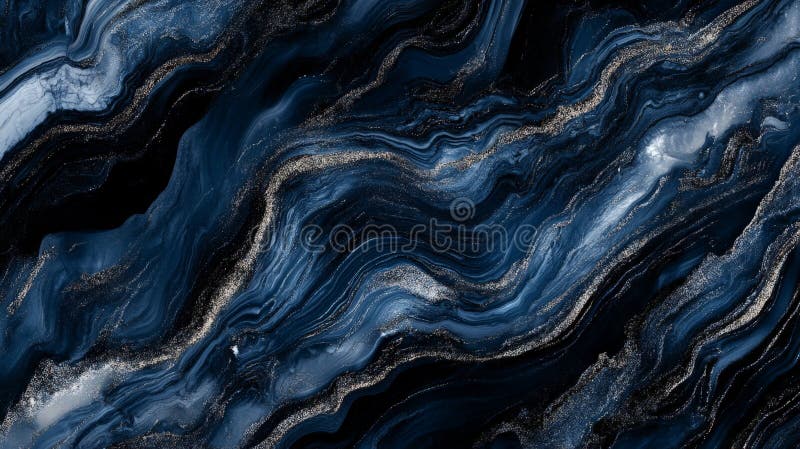 A Luxurious Liquid Marble Background in Deep Midnight Blue with Flowing ...
