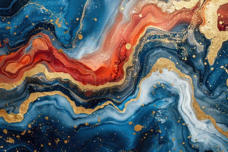 Luxurious Liquid Waves - Blue Topaz, Red Ruby, and Gold Marbled Texture ...