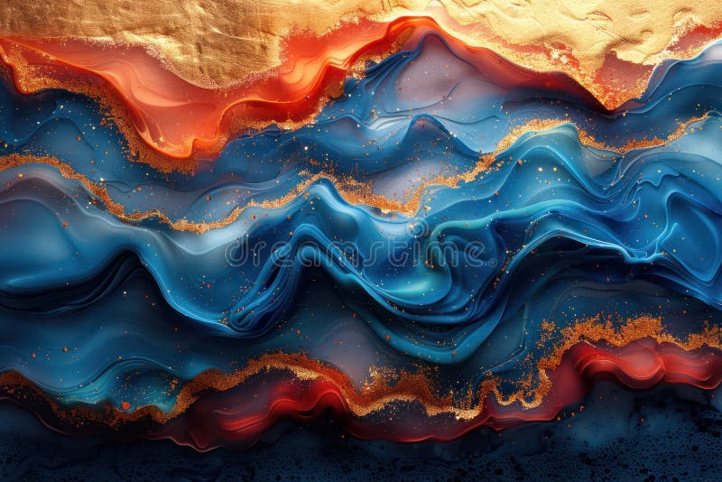 Luxurious Liquid Waves: Blue Topaz, Red Ruby, and Gold Marbled ...