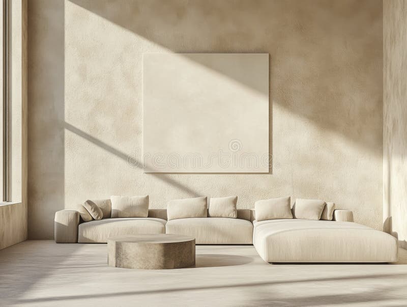 In a Luxurious Living Room, a Gray Sectional Sofa with an Empty Frame ...