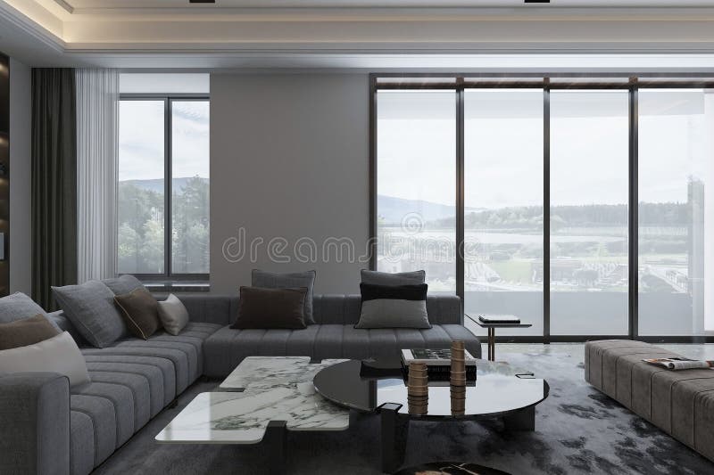 Luxurious Living Room Interior Design with Cozy Sofa and Backside ...