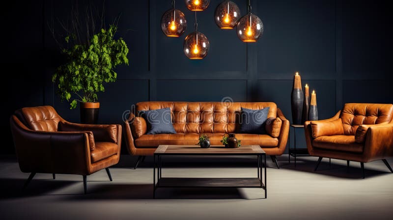 Luxurious Living Spacious Modern Interior Design with Leather Sofas and ...