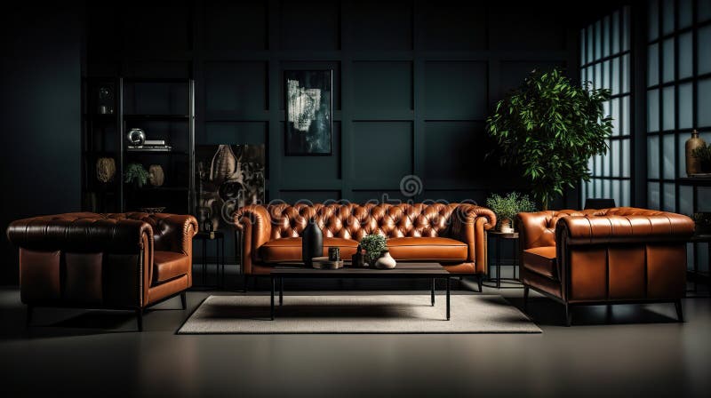 Luxurious Living Spacious Modern Interior Design with Leather Sofas and ...