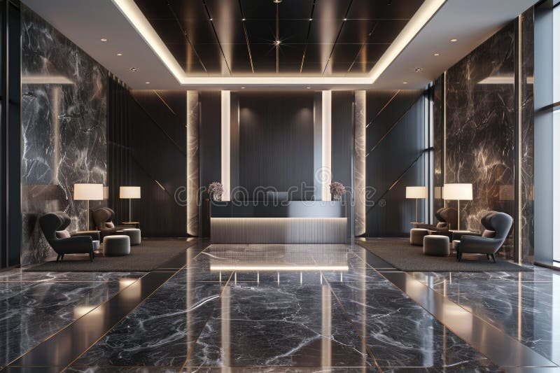 Luxurious Lobby Marble Floor Black Walls Stock Photos - Free & Royalty ...