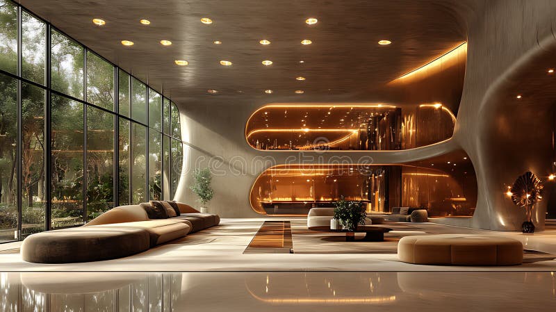 Luxurious Lobby, Modern Design, Forest View, Relaxing Atmosphere ...