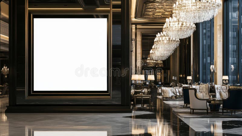 Luxurious Lounge with Chandelier Lighting and Blank Display for Custom ...