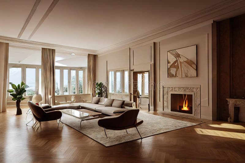 Luxurious Luxury Interior of Present Living Room with High Ceilings and ...