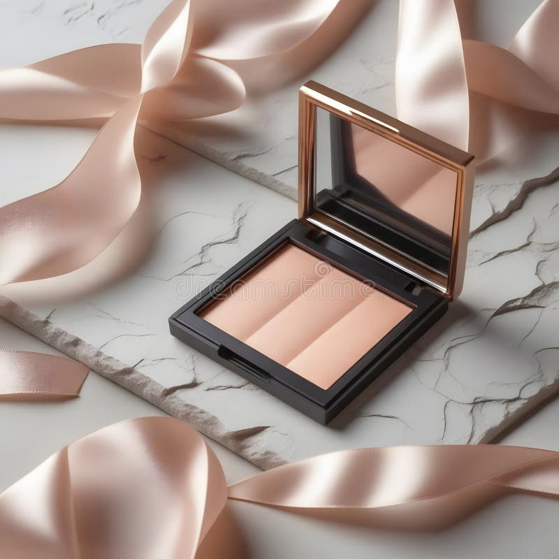 Elegant Makeup Compact Resting on Stone Surface with Silk Ribbons Stock ...