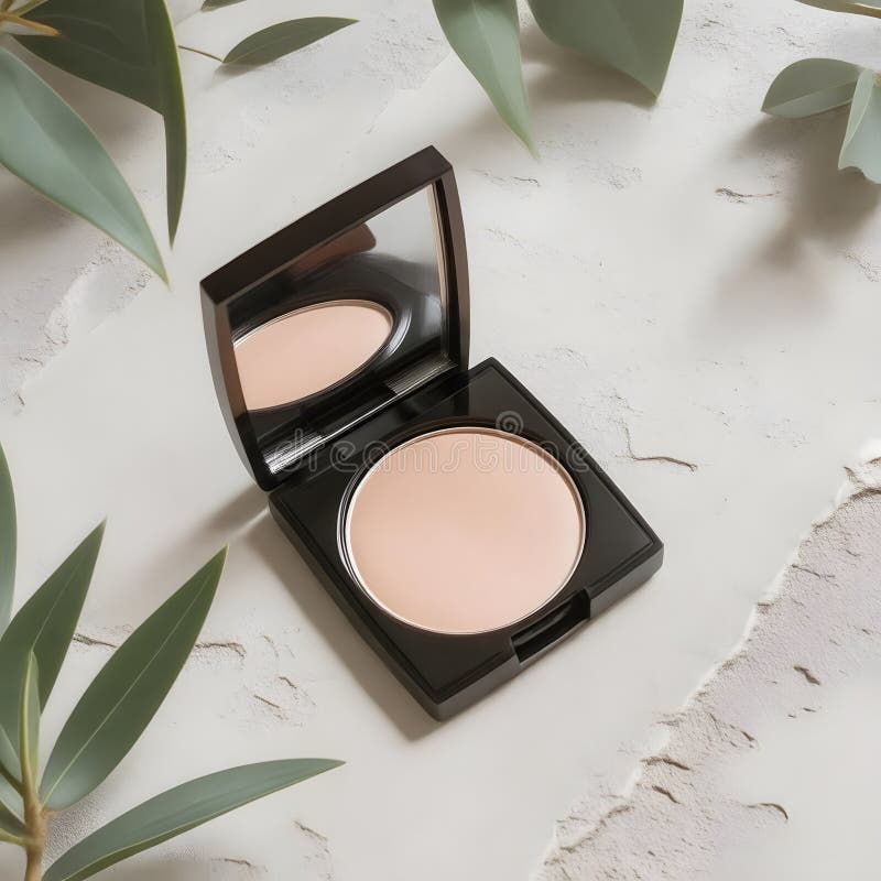 Luxurious Makeup Compact on Stone Surface with Green Leaves a Modern ...