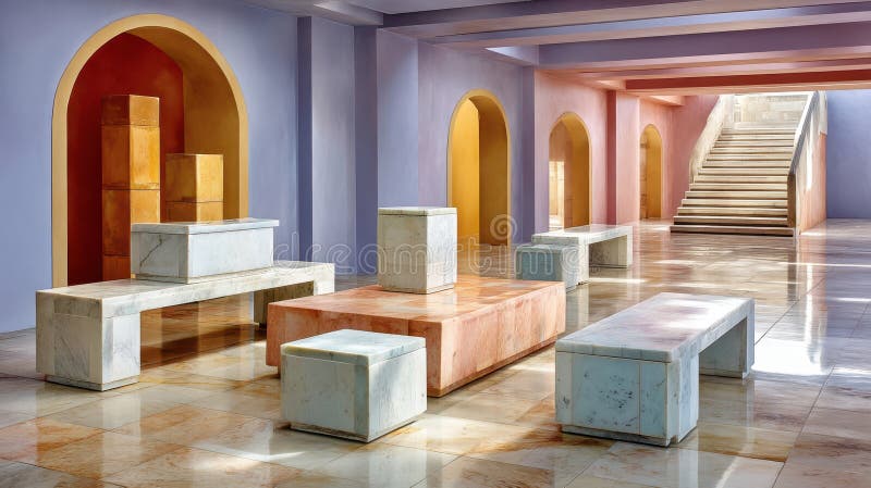 Luxurious Marble Benches, Elegant Seating in a Spacious Room Showcasing ...