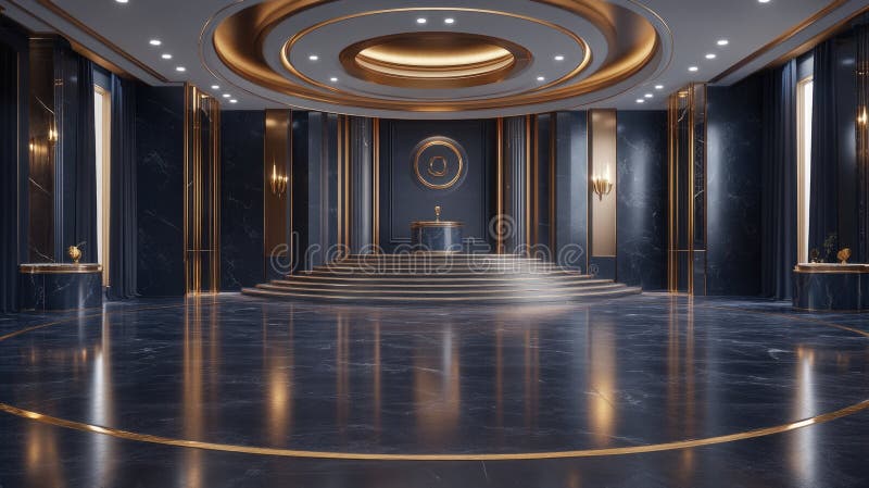 Grand Hall Interior Gold Accents Polished Marble Floor Stock Photos ...
