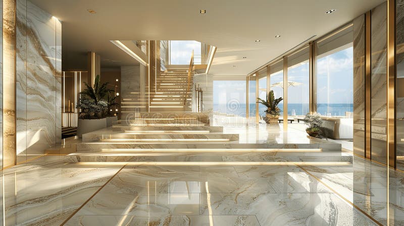 Luxurious Marble Interior of a Modern Villa with Large Windows and ...
