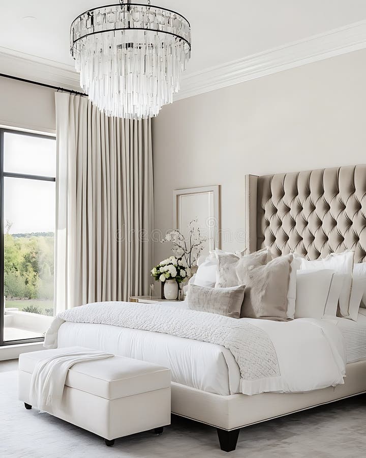 A Luxurious Master Bedroom with a Tufted Headboard Stock Illustration ...