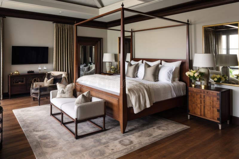 Luxurious Master Suite with Four-poster Bed Stock Photo - Image of ...