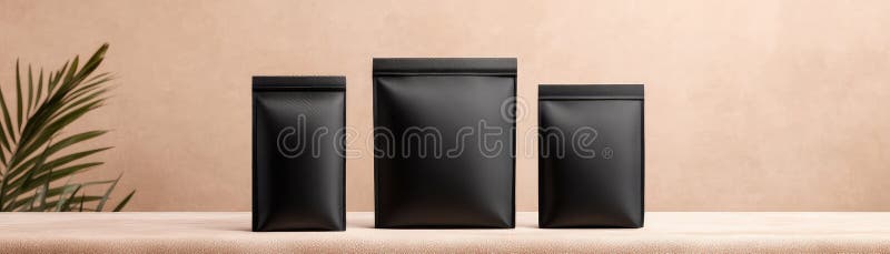 Luxurious Matte Black Pouches Arranged on Soft Surface, Showcasing ...
