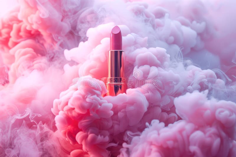Luxurious Matte Lipstick Enveloped in Pink and White Smoke. Stock Image ...