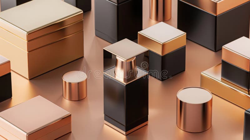 Luxurious Metal Packaging Containers on Display Stock Photo - Image of ...