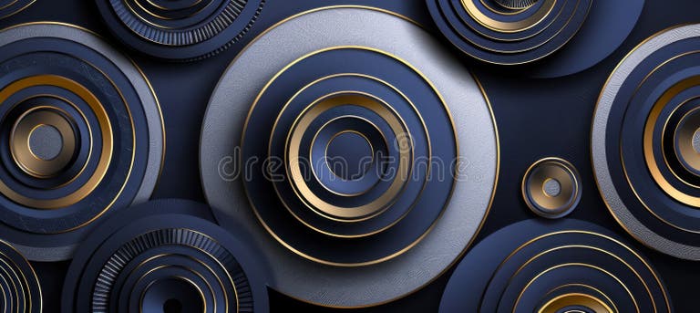 Luxurious Metallic Gold and Silver Circular Gradients on Navy Blue ...