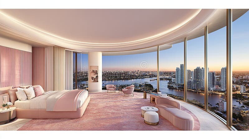 Luxurious Miami Penthouse Bedroom Sunset View Stock Image - Image of ...