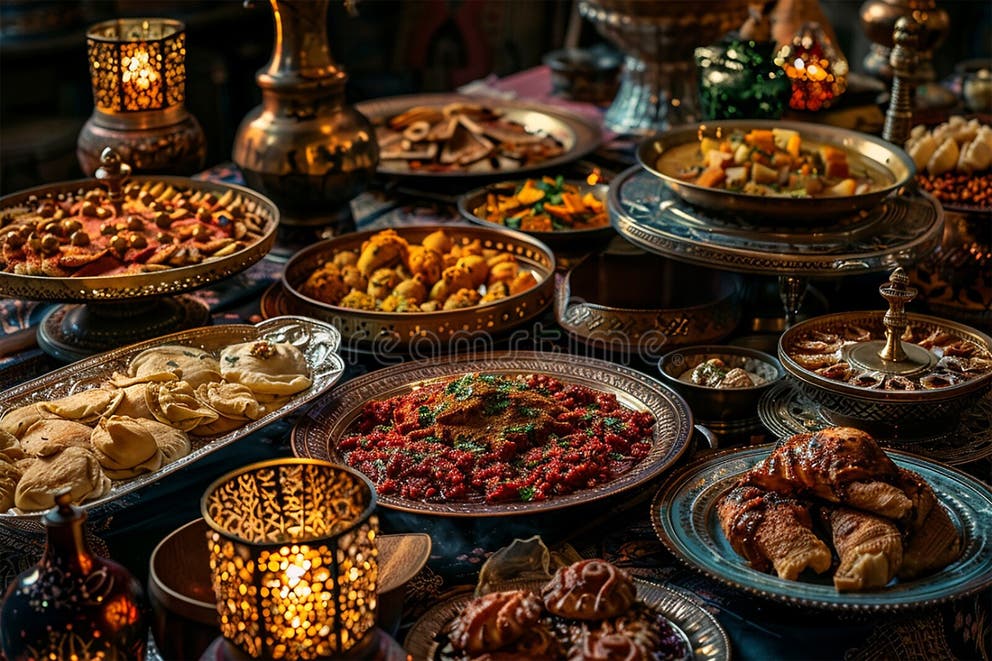 Luxurious Middle Eastern Feast Displaying Traditional Dishes, Sweets ...