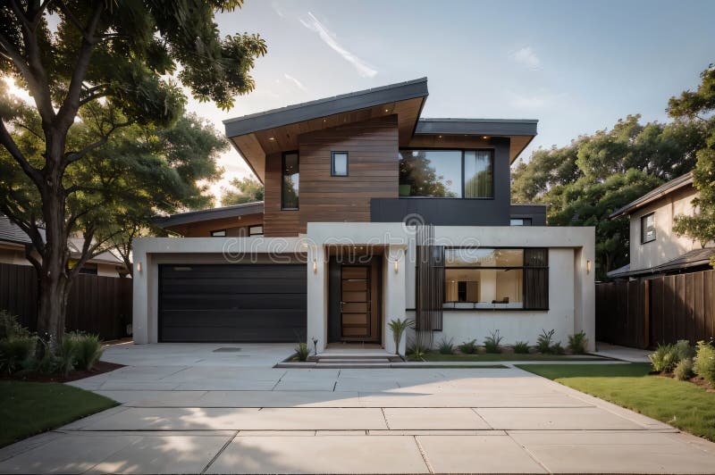 Luxurious, Minimalist House Using Golden Hour Lighting Techniques Stock ...