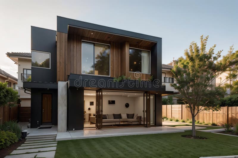 Luxurious, Minimalist House Using Golden Hour Lighting Techniques Stock ...