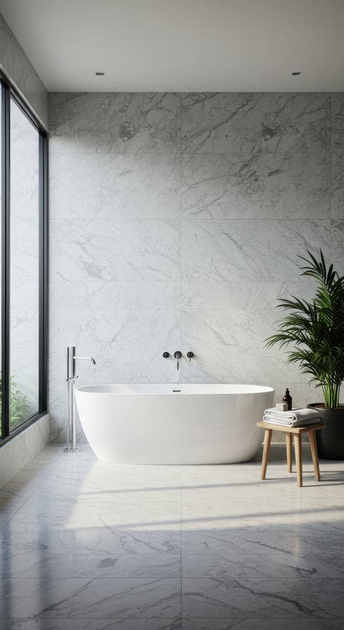 Luxurious Modern Bathroom with Freestanding Tub and Elegant Marble ...