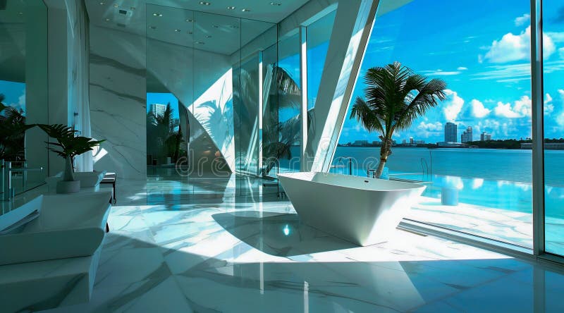 Luxurious Modern Bathroom with Ocean View. Generative Ai Stock ...