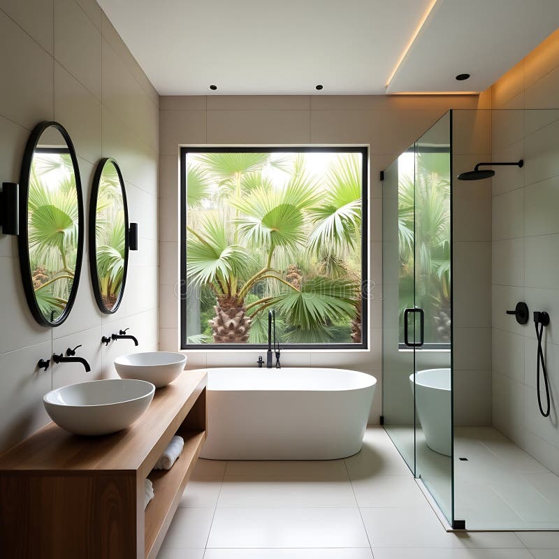 Luxurious Modern Bathroom with Palm Tree View Natural Light and ...