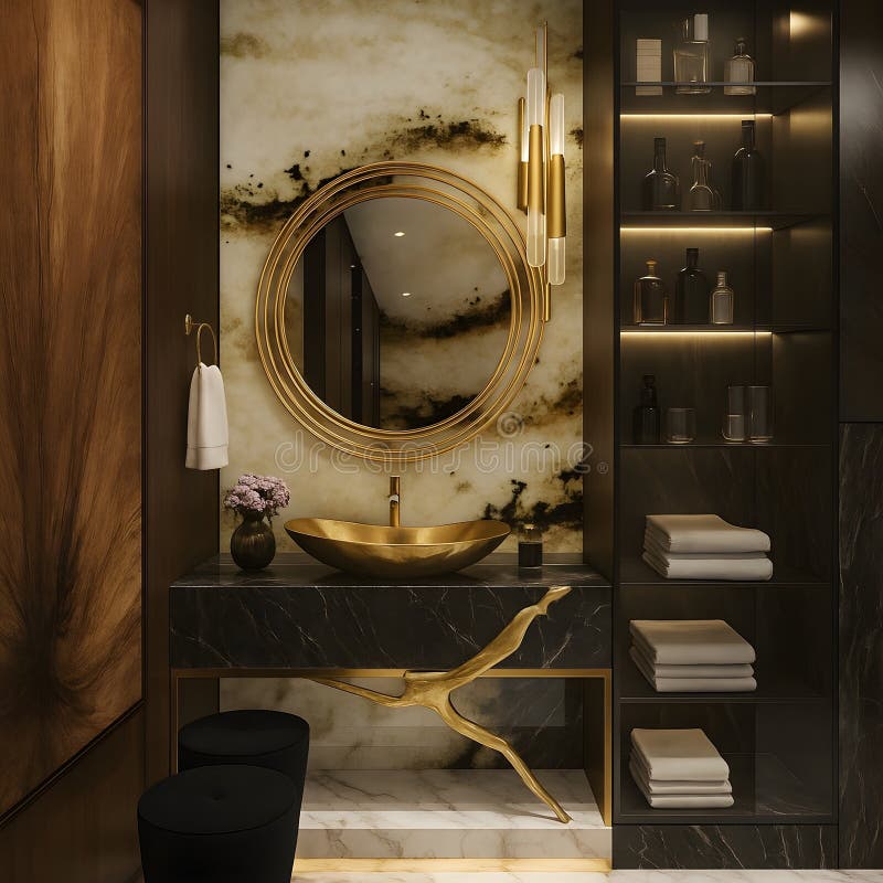 A Luxurious and Modern Bathroom Vanity Setup with High-end Design ...