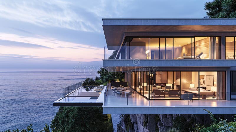 Luxurious Beachfront Villa at Sunset with Infinity Pool and Palm Trees ...