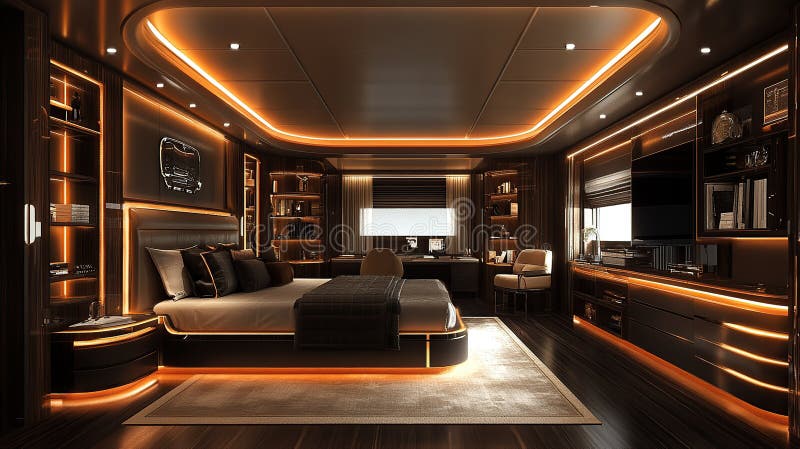 Luxurious, Modern Bedroom with Study Area Stock Illustration ...