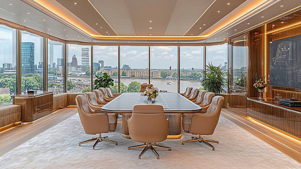 Luxurious Modern Boardroom with City Views Stock Illustration ...