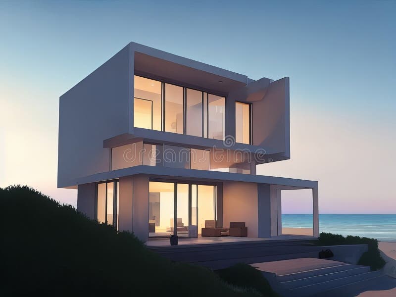 A Luxurious and Modern Compact Beach House Design. Stock Illustration ...