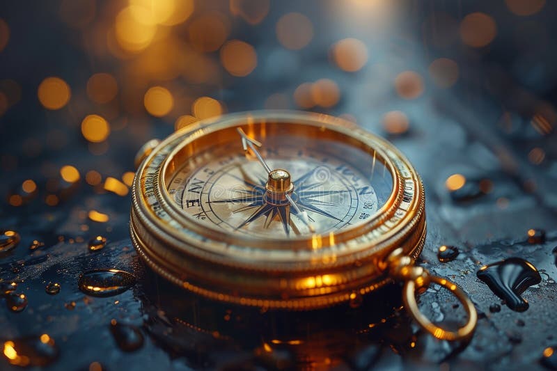 Luxurious Modern Compass Pointing To Wealth on Reflective Glass Table ...