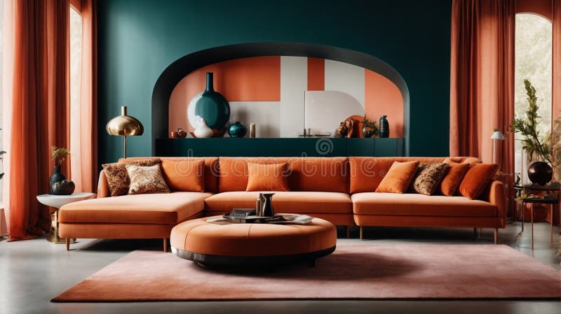 A Luxurious Modern Day Living Room with a Sofa and Other Essentials ...