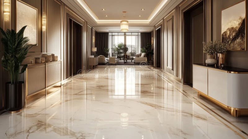 Luxurious Modern Hallway Interior with Marble Floor Stock Illustration ...
