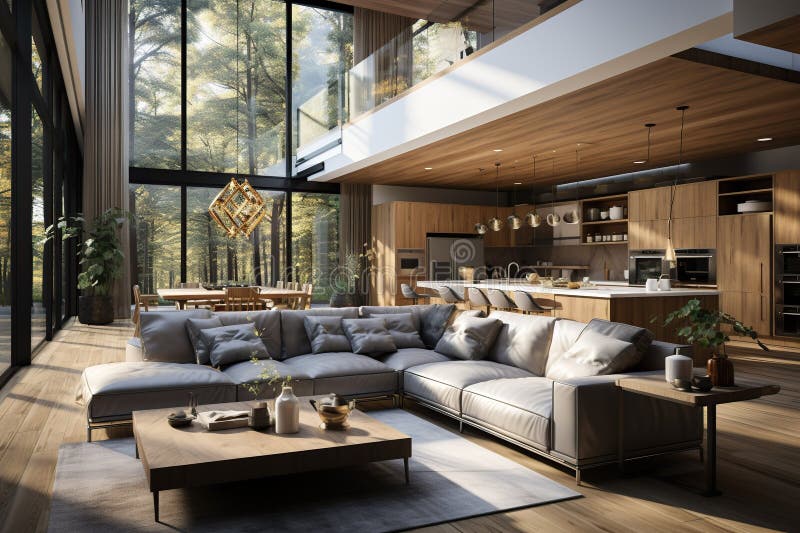 A Luxurious Modern Home Interior Featuring a Spacious Open Layout ...