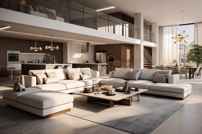 A Luxurious Modern Home Interior Featuring a Spacious Open Layout ...