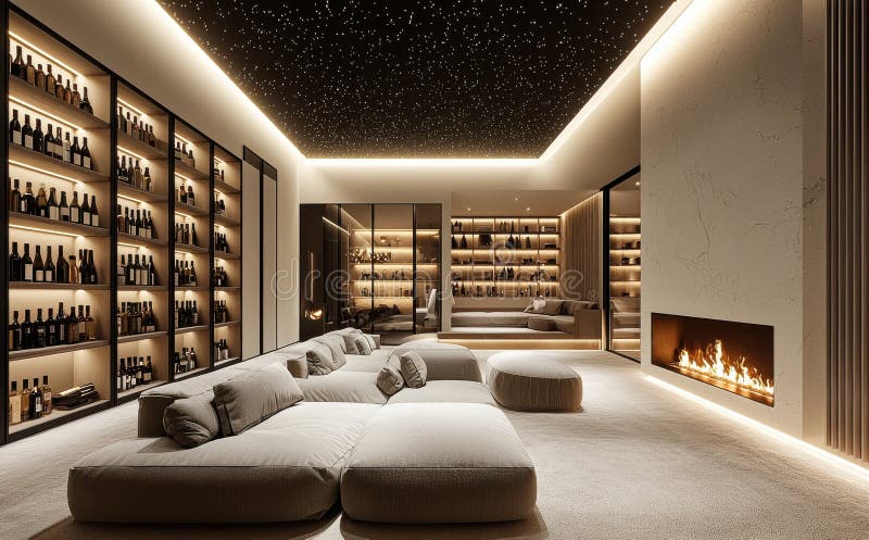 Luxurious Modern Home Theater with Ambient Lighting and Cozy Seating in ...