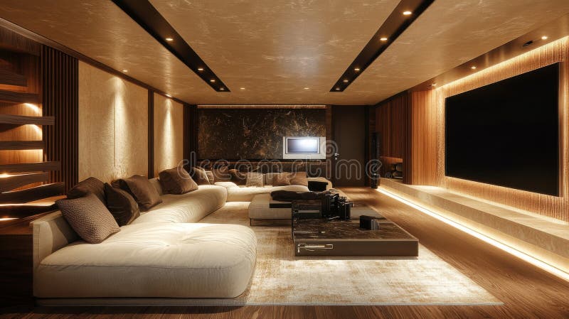 Luxurious Modern Home Theater Design with Ambient Lighting Stock ...