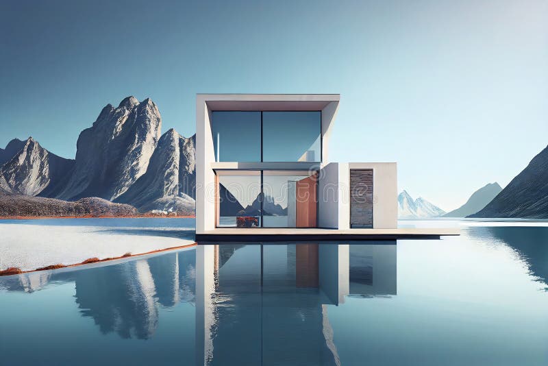 Luxurious Modern House with Big Windows and Mountains and Forest Around ...