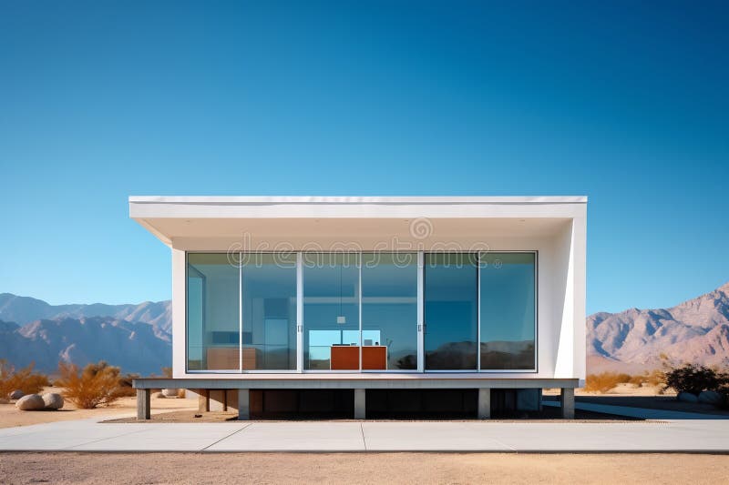 Luxurious Modern House with Big Windows and Water Around Stock Image ...