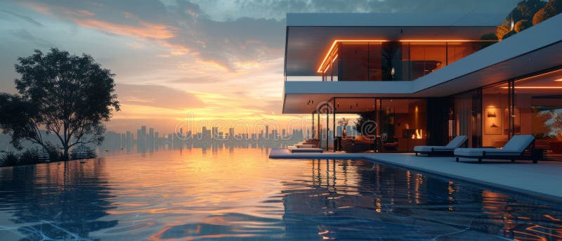 A Luxurious Modern House with Sleek Design, Large Windows, and an ...