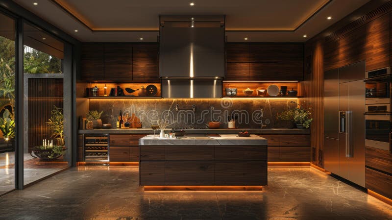Luxurious Modern Kitchen with Ambient Lighting - Generative Ai Stock ...