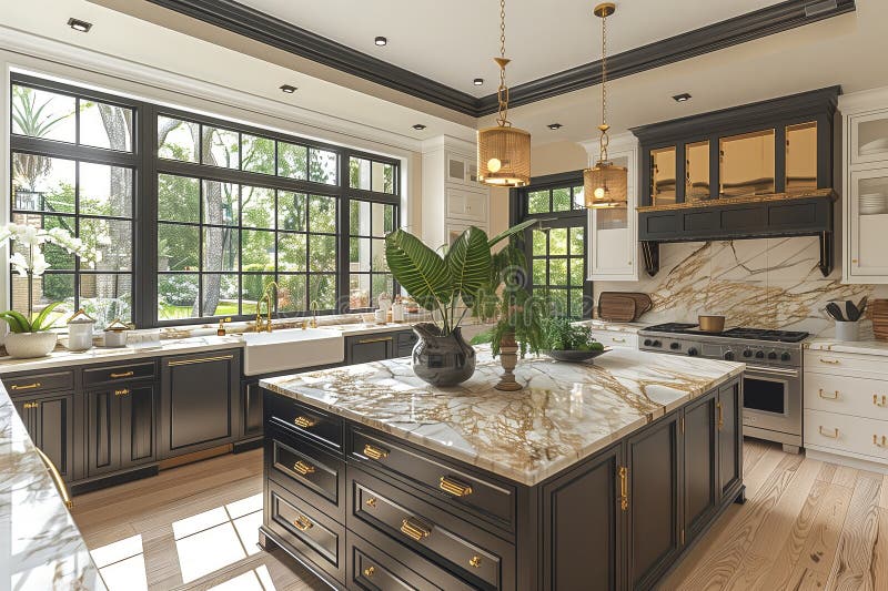 Luxurious Modern Kitchen with Elegant Marble Countertops, Ample ...