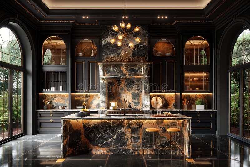 A Luxurious and Modern Kitchen Featuring Stunning Marble with an ...