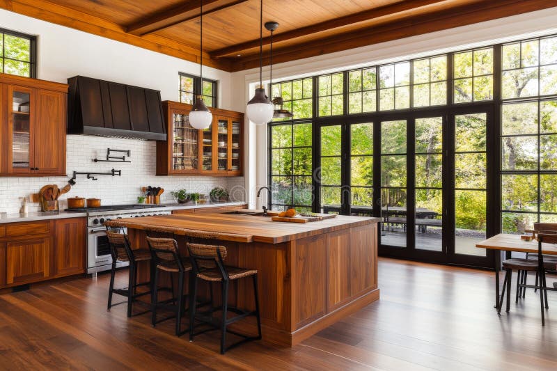 A Luxurious Modern Kitchen Interior with a Kitchen Island, Produced Using Image Technology Stock ...